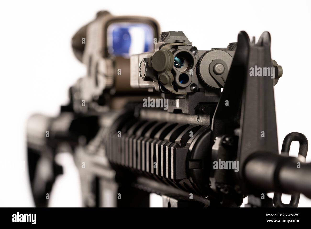 m4 rifle with optical sight and laser device on white background Stock ...