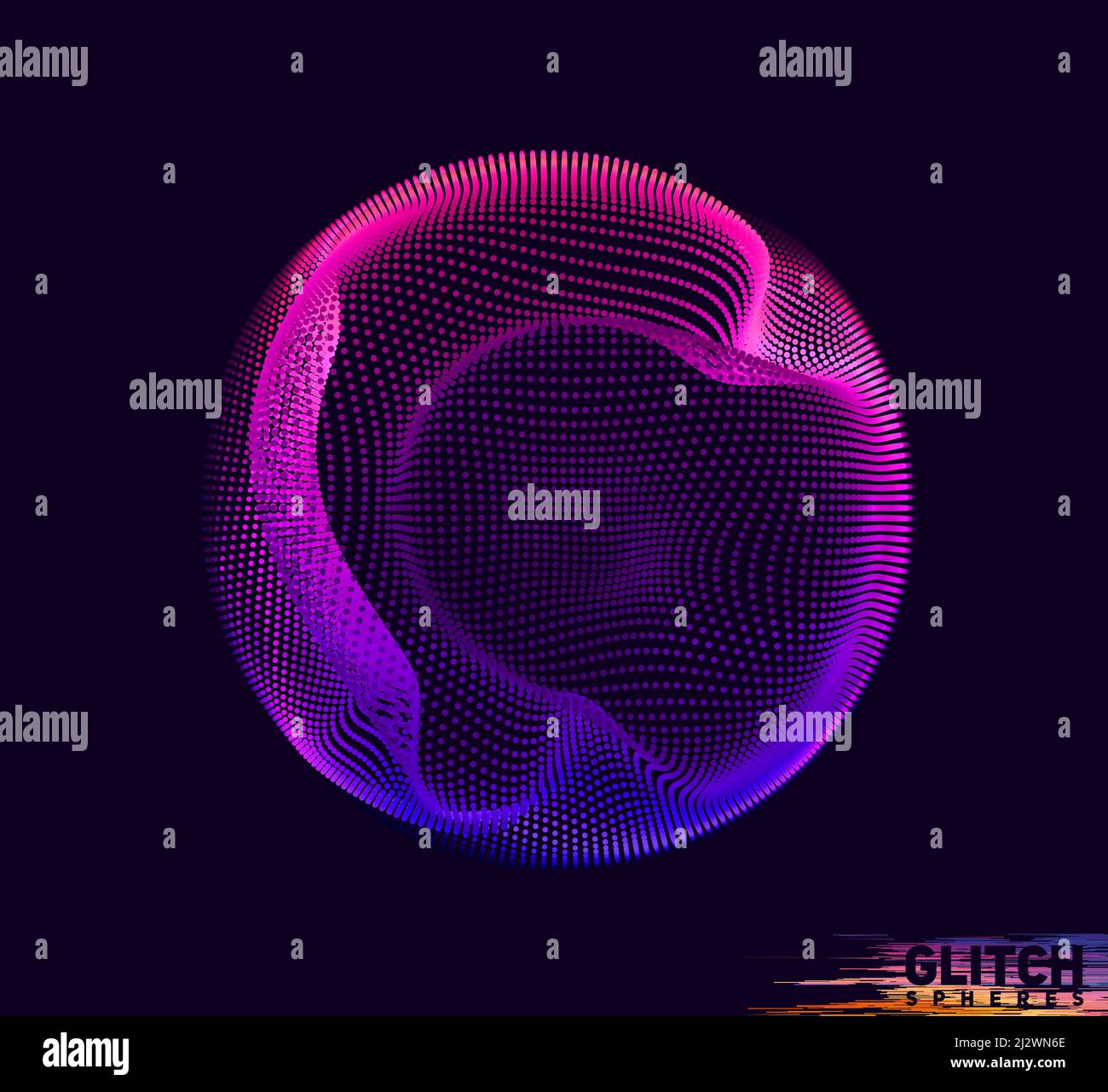 Corrupted violet point sphere. Abstract vector colorful mesh on dark ...