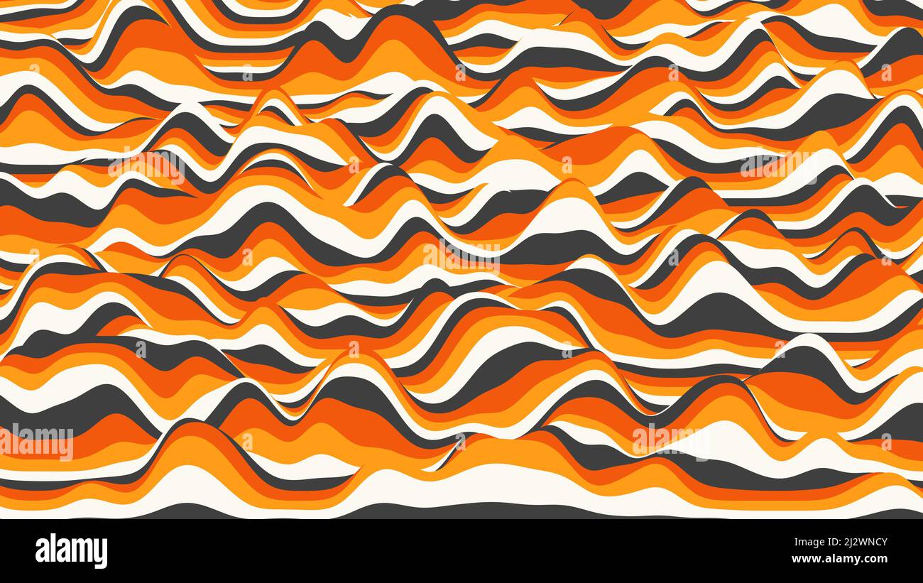 Retro orange stripes distorted backdrop. Procedural vintage ripple ...
