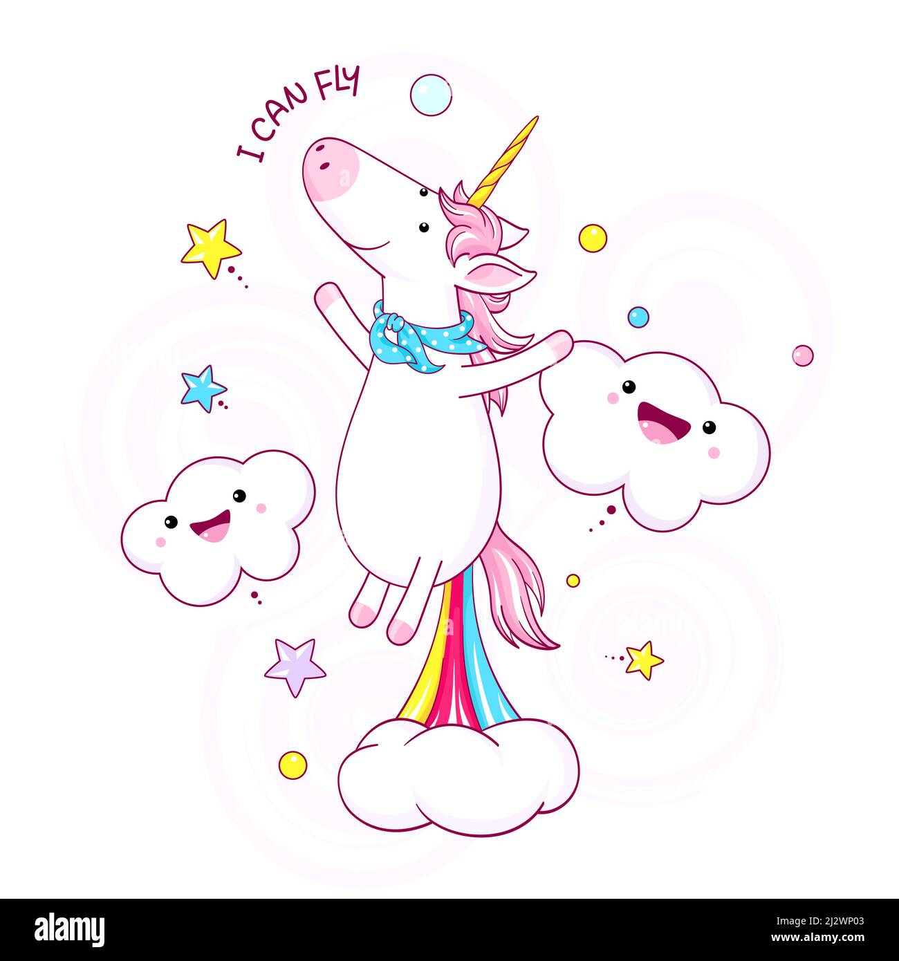 Cute unicorn floating in air and farting with rainbow and smoke ...