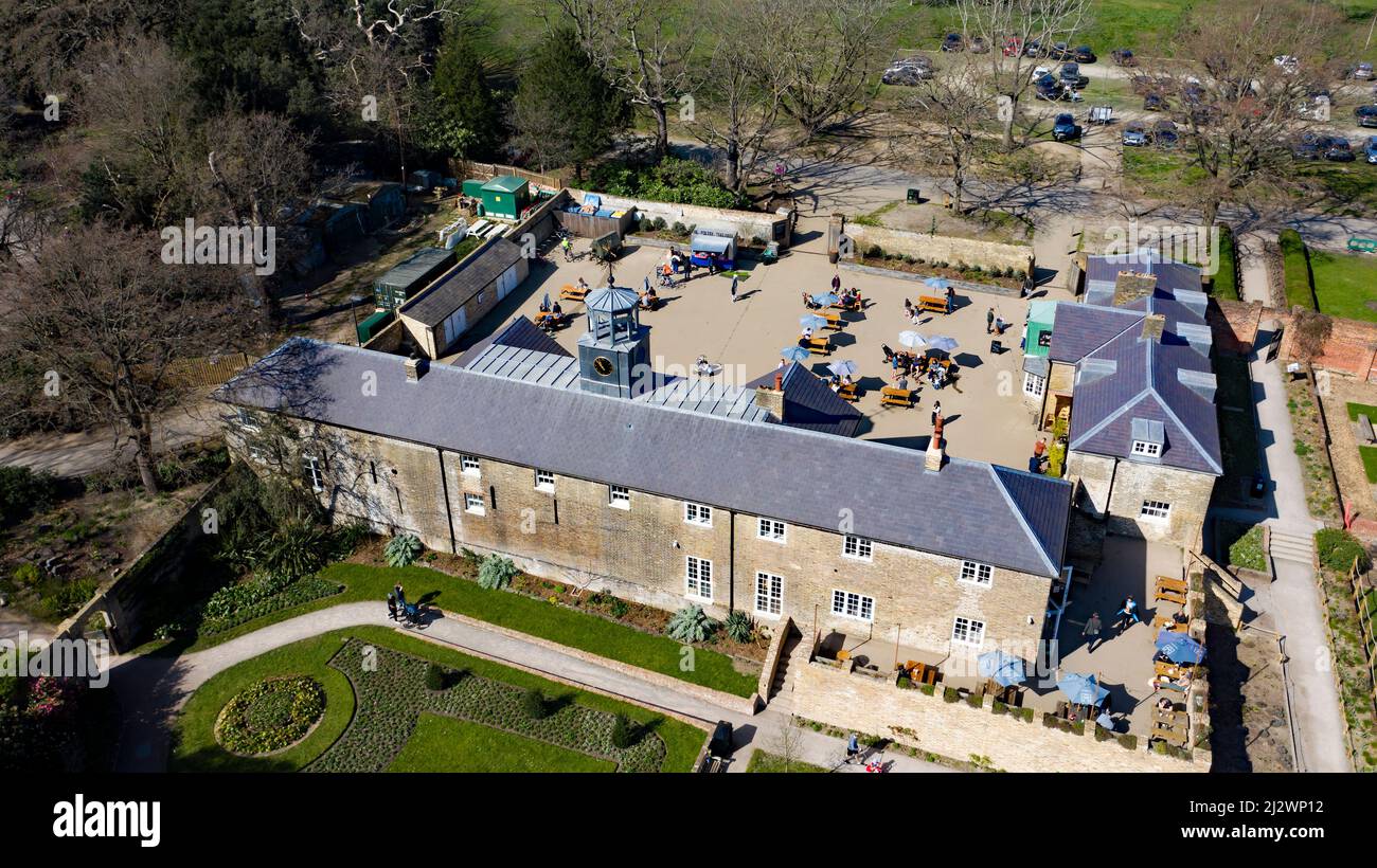 Aerial view of he Stable Block, Clocktower, and Homesteads, recently ...