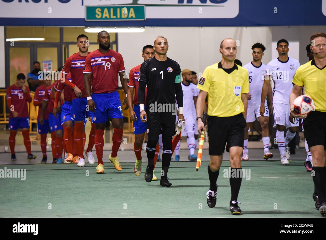 SAN JOSE, Costa Rica: Costa Rica and USA squads enter the pitch ...