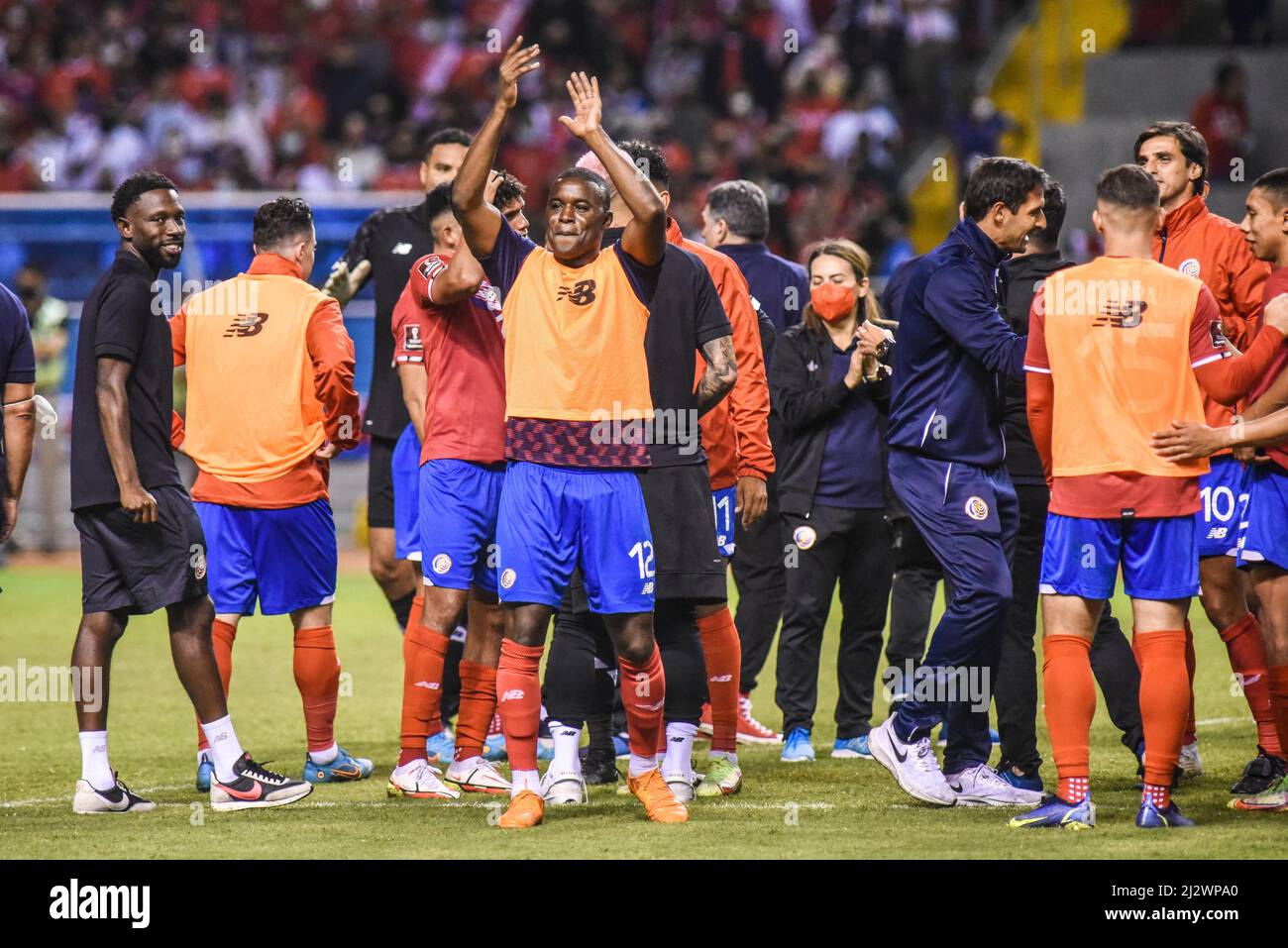 SAN JOSE, Costa Rica: Costarican players celebrate on the pitch after ...