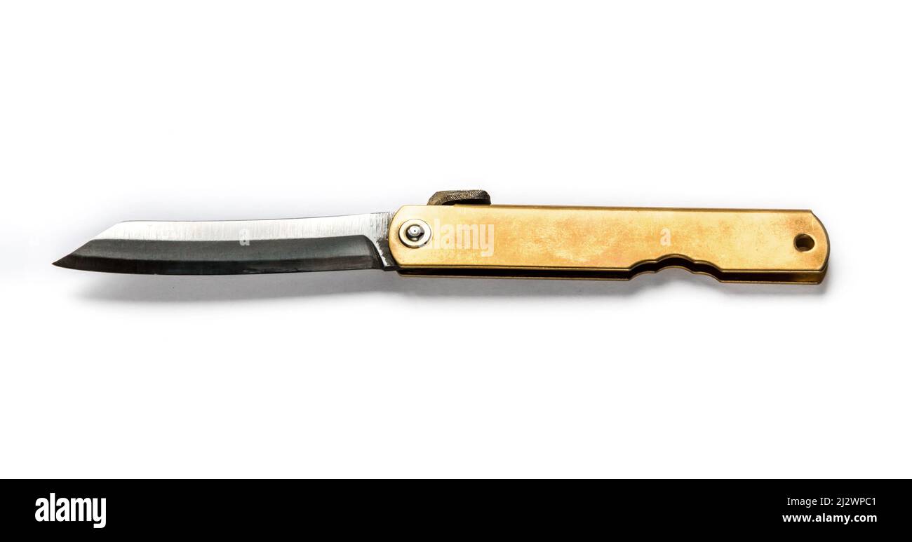 Traditional japanese higonokami pocket knife isolated on white ...