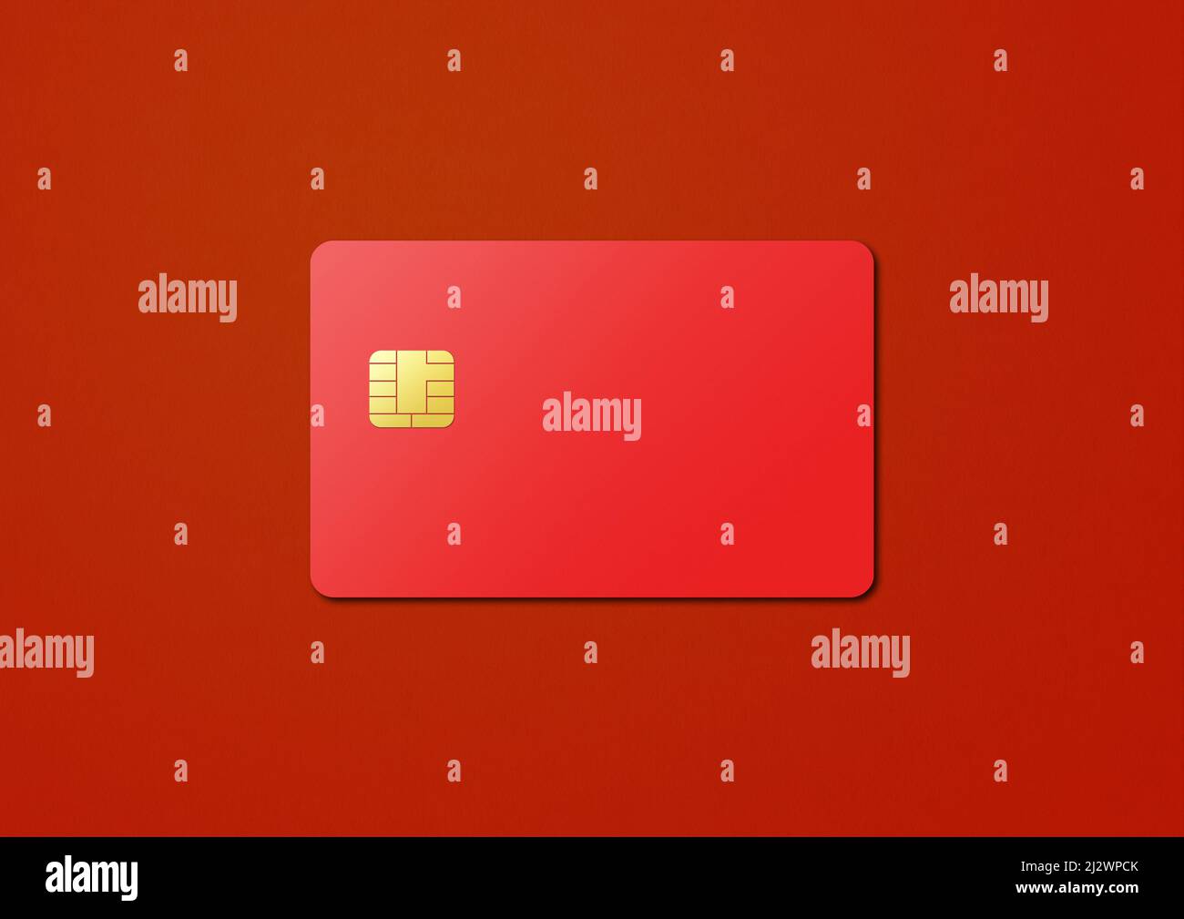 Red credit card template isolated on a color background. 3D ...