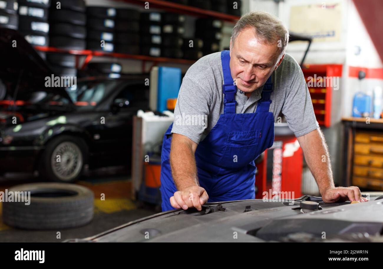 Mechanician repairing car Stock Photo - Alamy