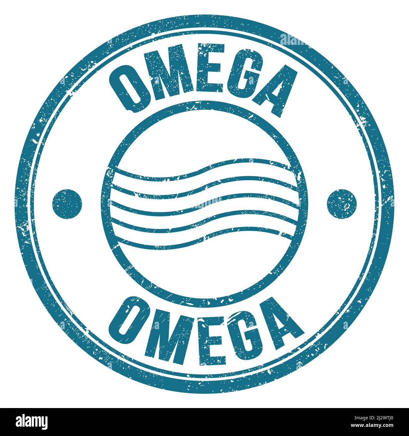OMEGA word written on blue round postal stamp sign Stock Photo - Alamy