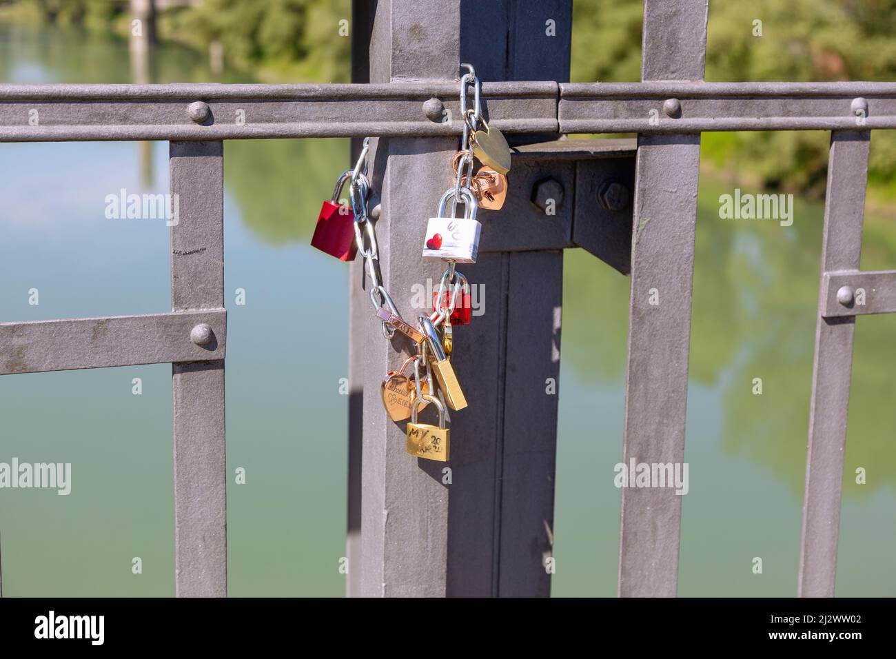 Love locks on the Innsteg in Passau Stock Photo - Alamy