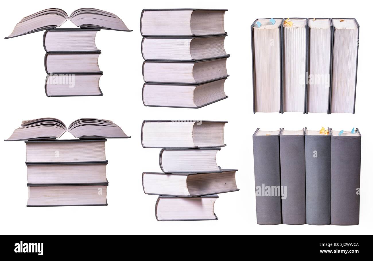 Books shown in different layouts and stacks. Isolated background Stock ...