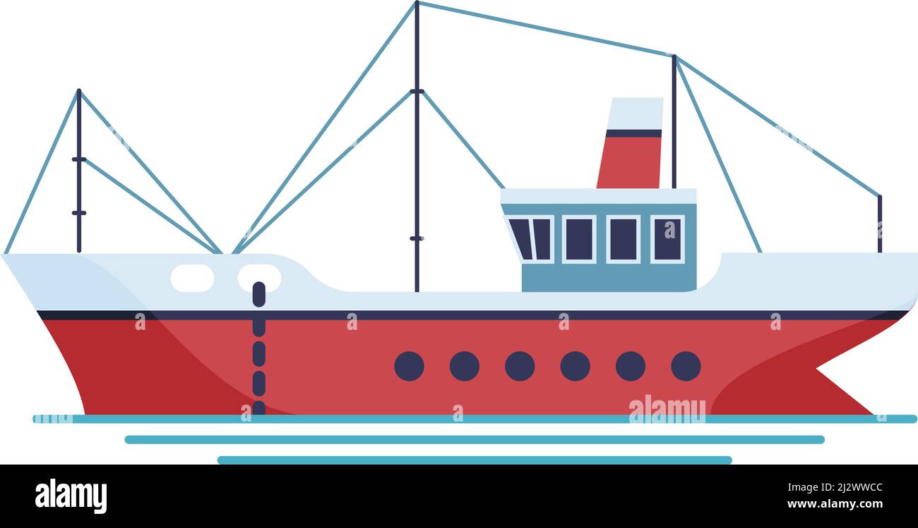 Trawler ship icon. Fishing boat with big net Stock Vector Image & Art ...