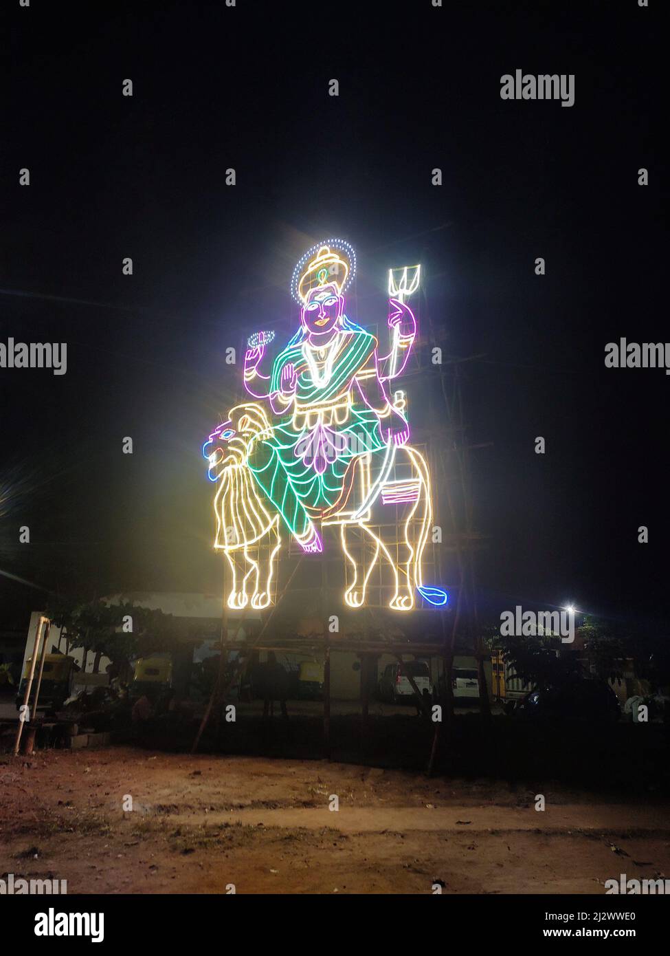 Colourful representation of hindu God Annamma using led lights in ...