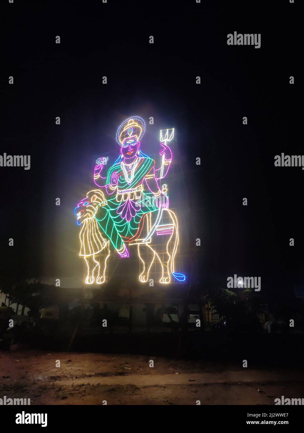 Colourful representation of hindu God Annamma using led lights in ...