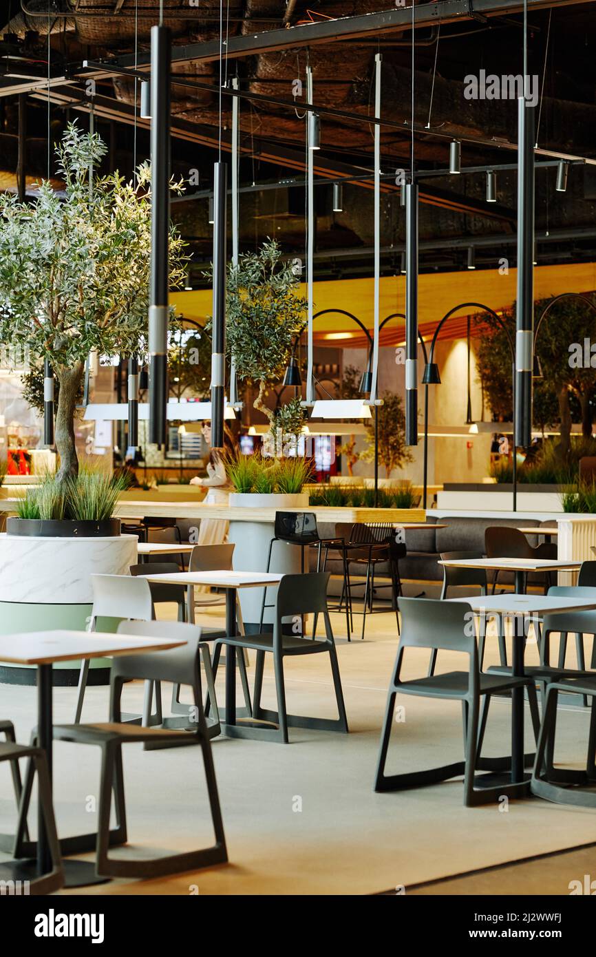 Vertical background image of empty food court interior in shopping mall ...