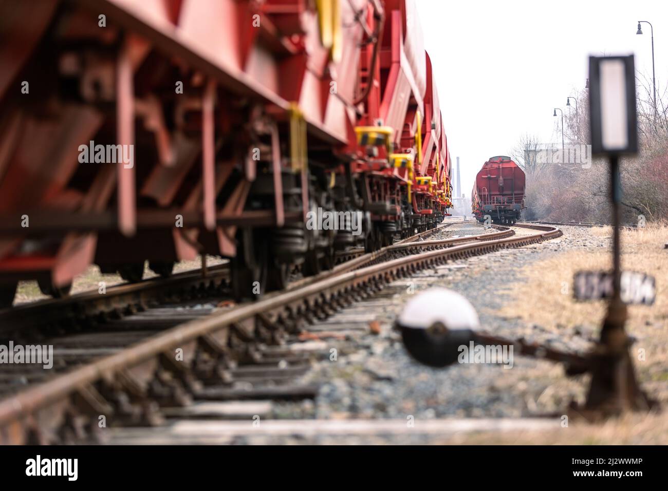 Train wagons carrying freight containers for shipping companies ...