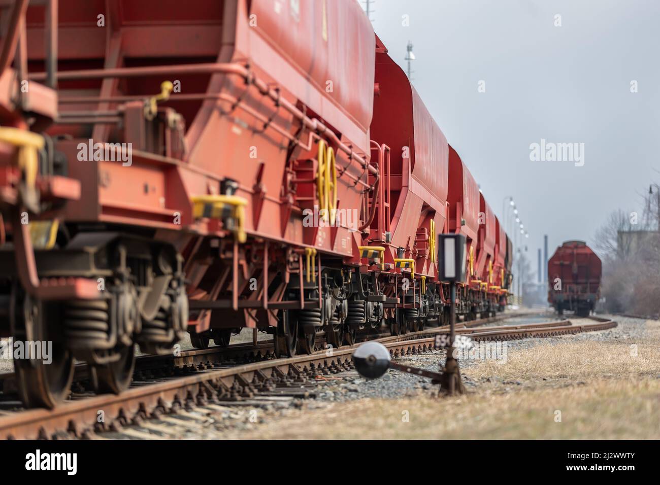 Train wagons carrying freight containers for shipping companies ...