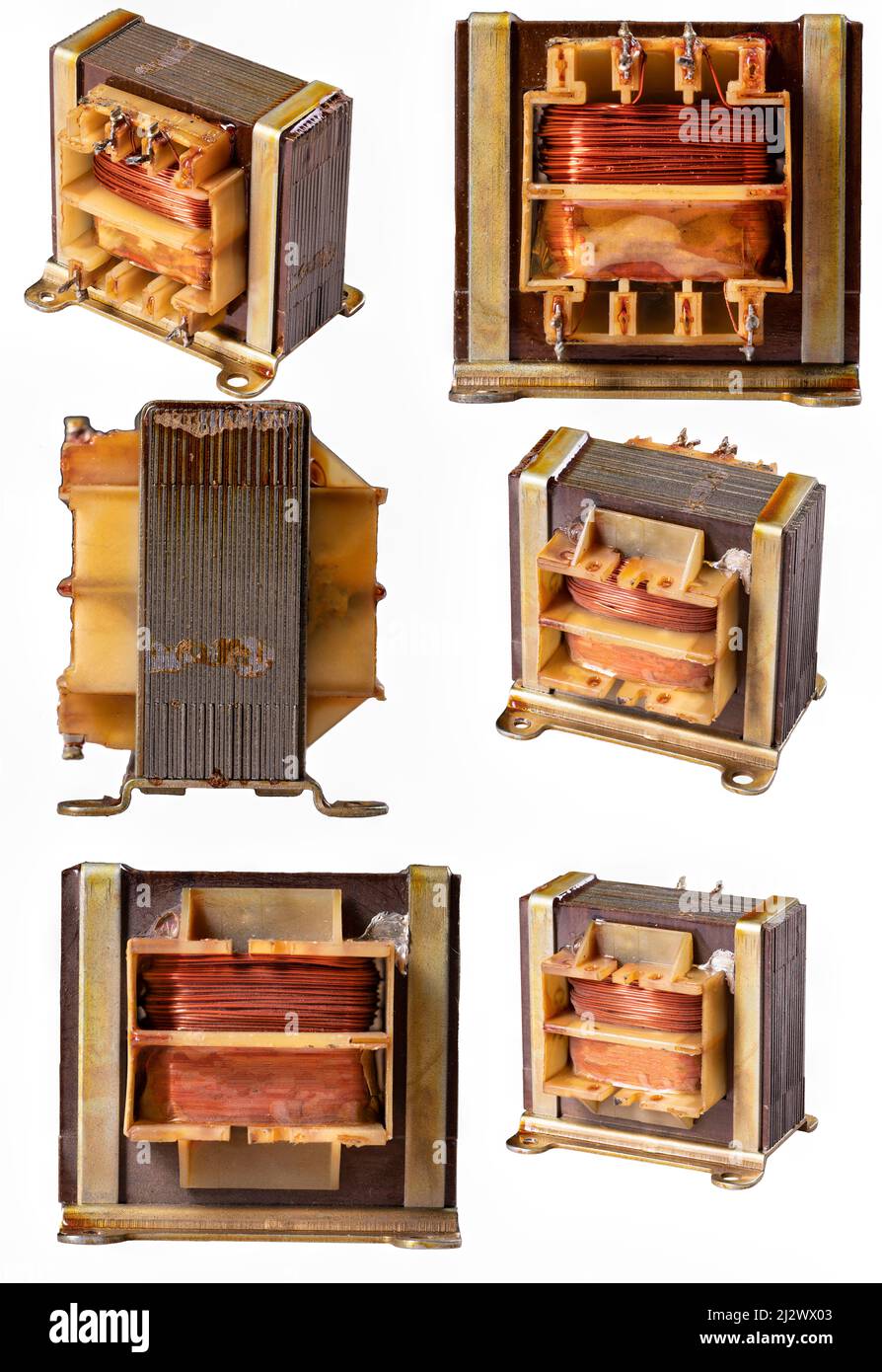 Old AC transformer used in transistor radios. Isolated background Stock ...