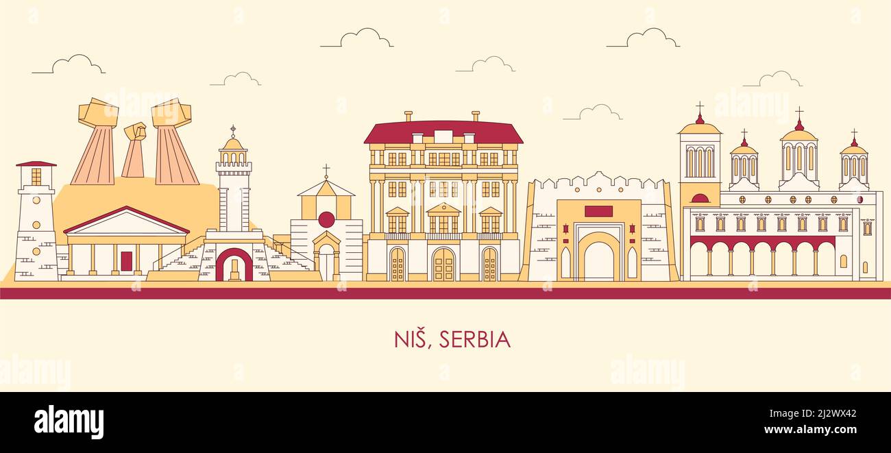 Cartoon Skyline panorama of City of Nis, Serbia - vector illustration ...