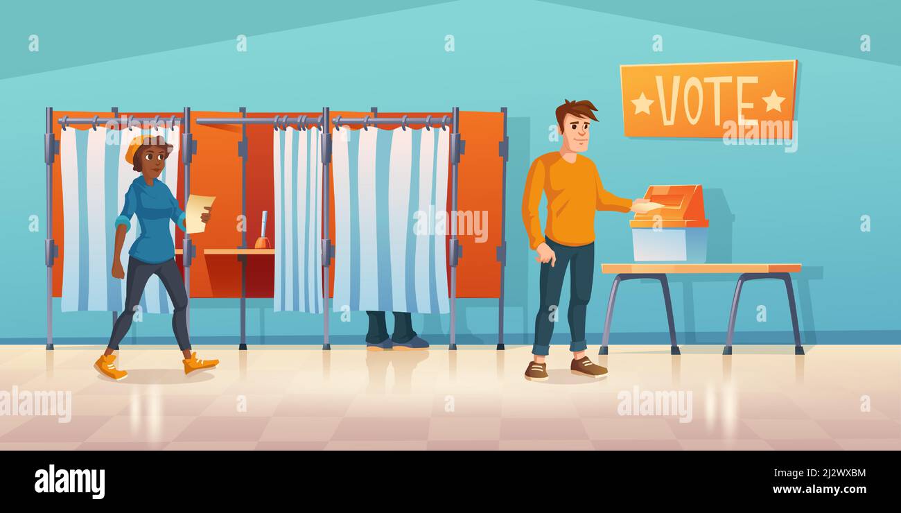 Polling place interior at election day. People choosing candidate in ...