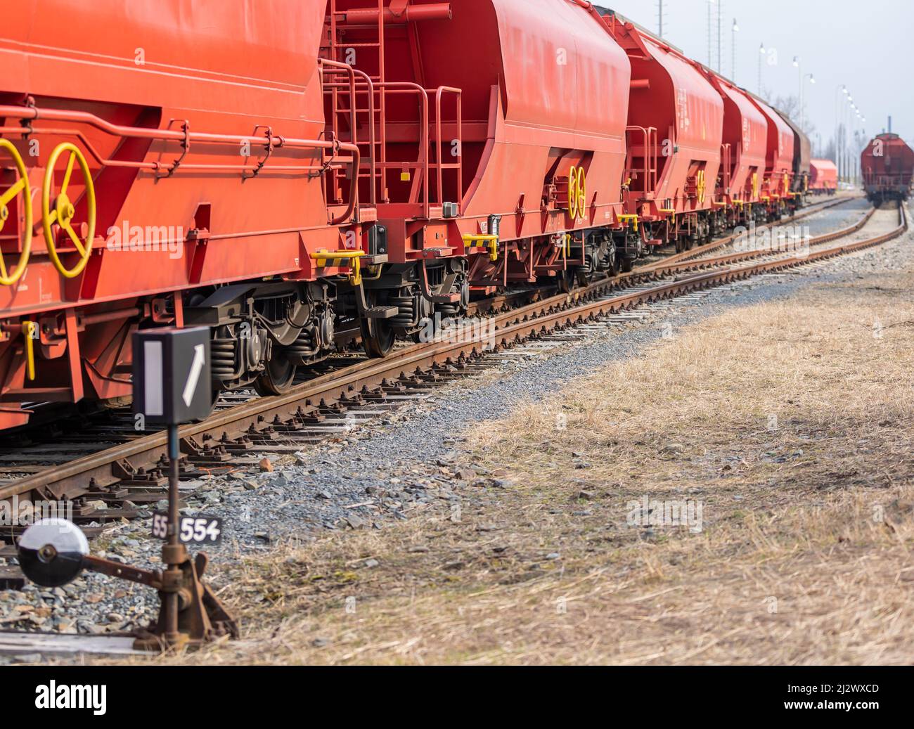 Train wagons carrying freight containers for shipping companies ...
