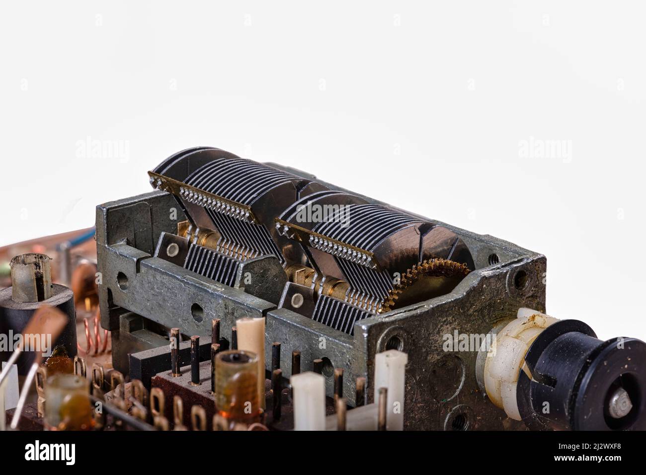 Electronics used in old transistor radios. Isolated background Stock ...