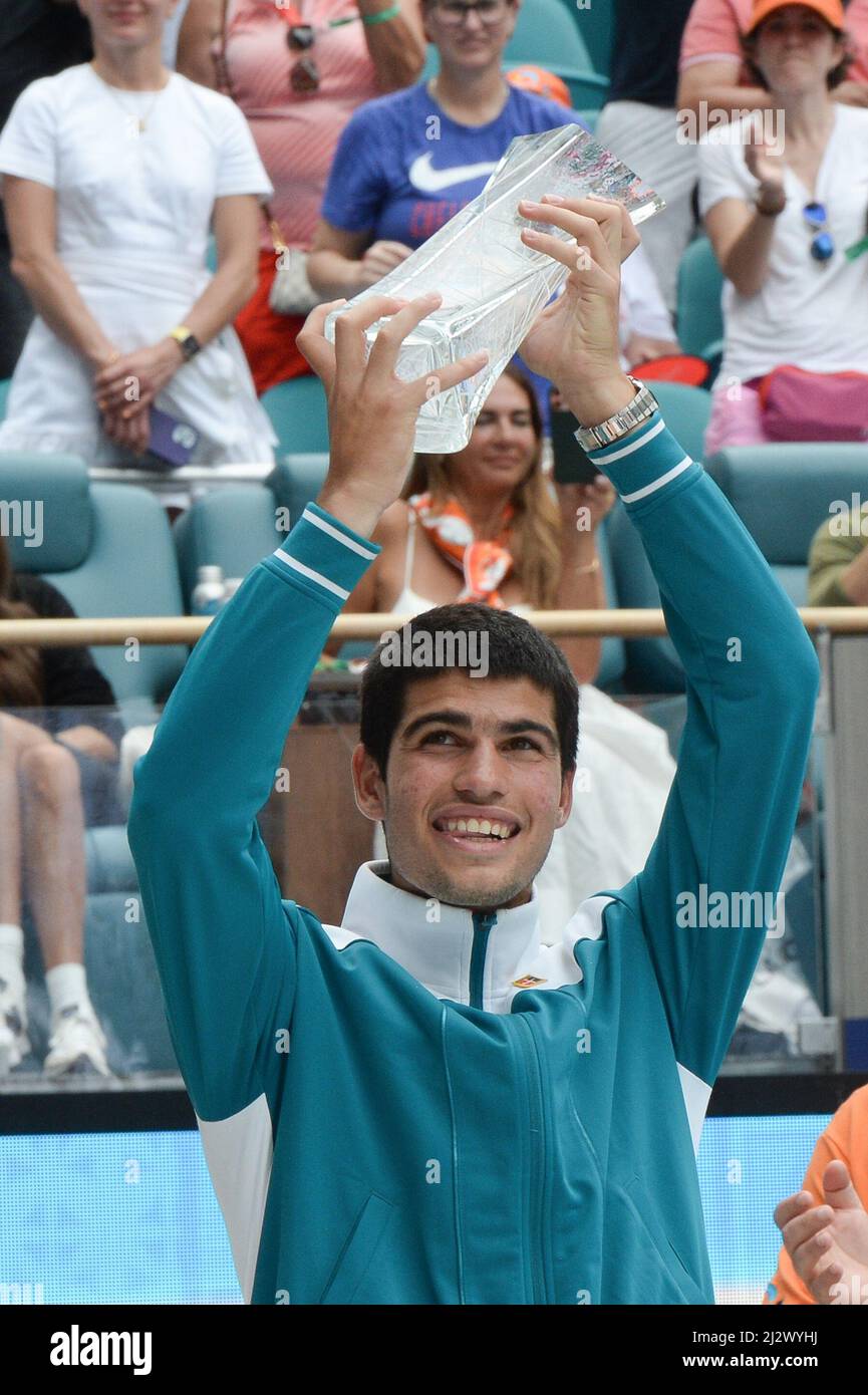 Carlos Alcaraz (ESP) defeated Casper Ruud (NOR) 7-5, 6-4, at the Miami ...