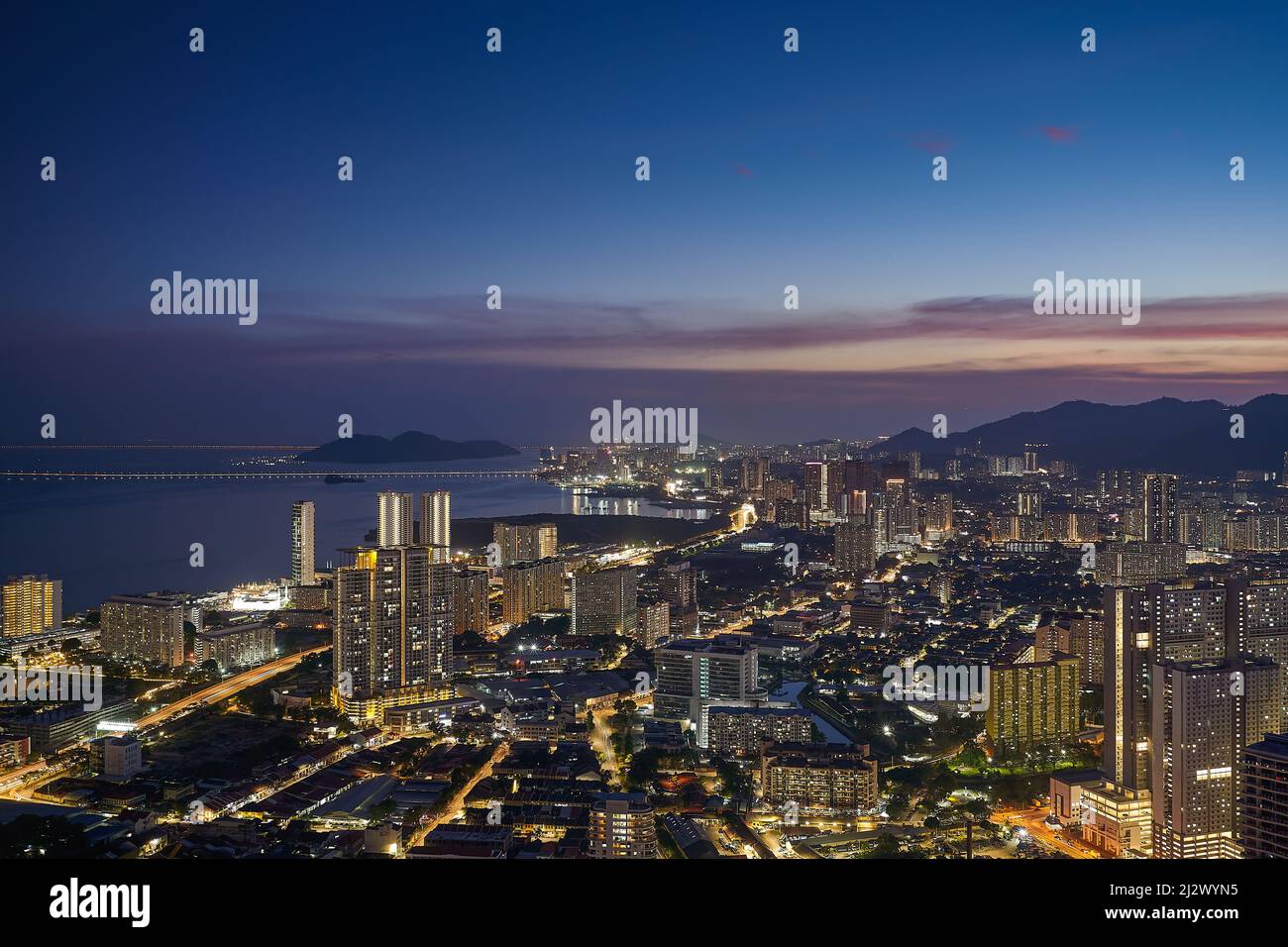 Aerial view of night cityscape. Beautiful night view in Penang ...