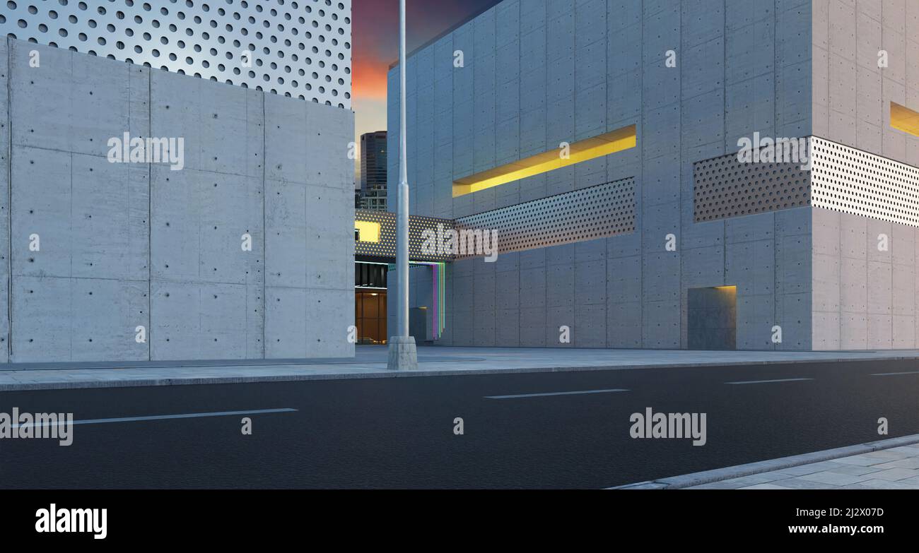 Asphalt street road with modern building . 3d rendering Stock Photo - Alamy