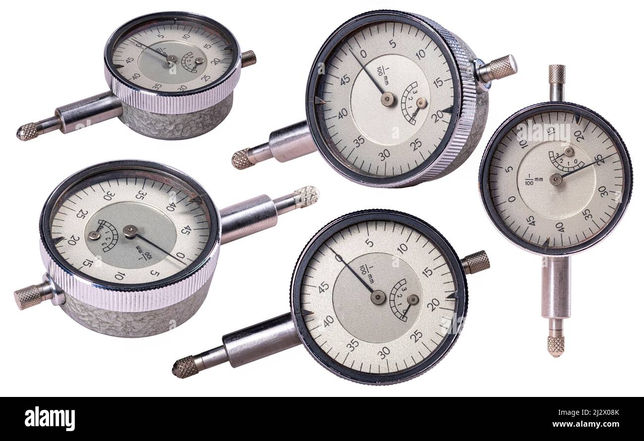 Dial gauge for a very precise examination of metal surfaces. Isolated ...