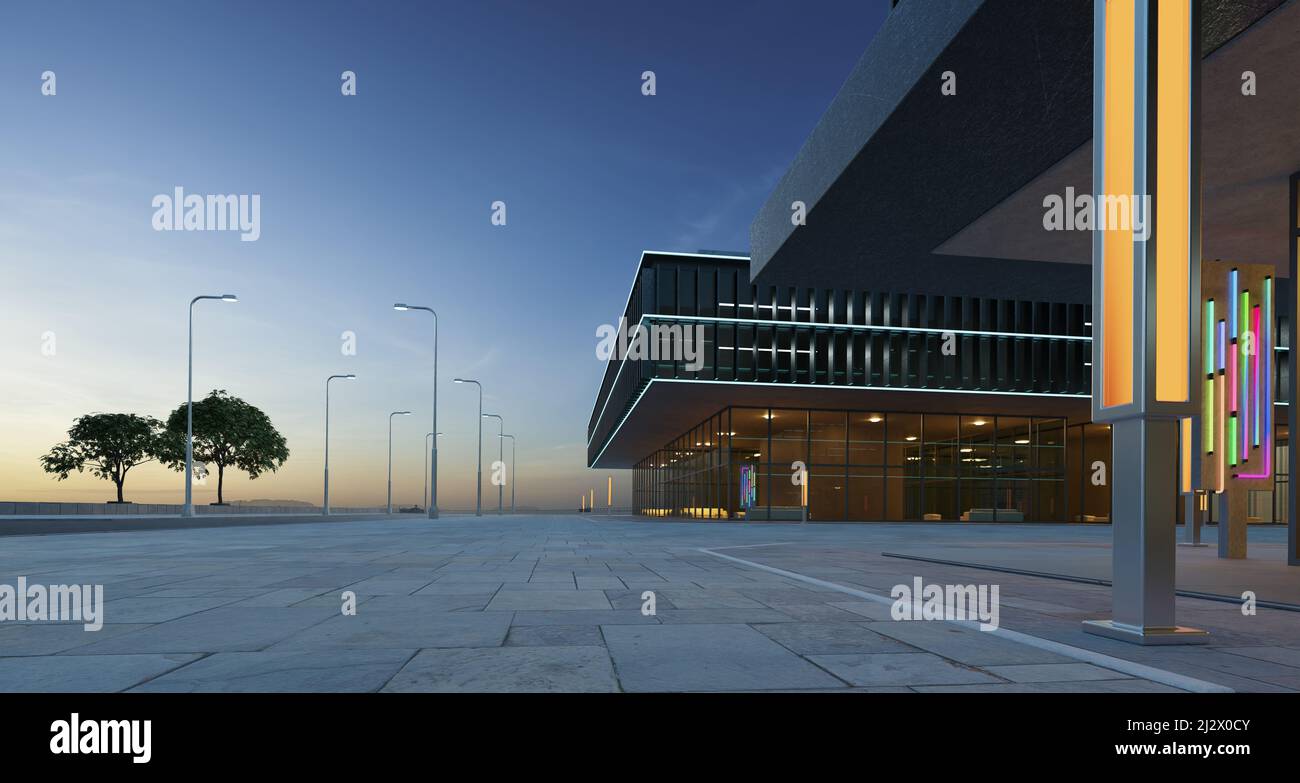 Shopping street with colorful LED light, city construction concept. 3d ...