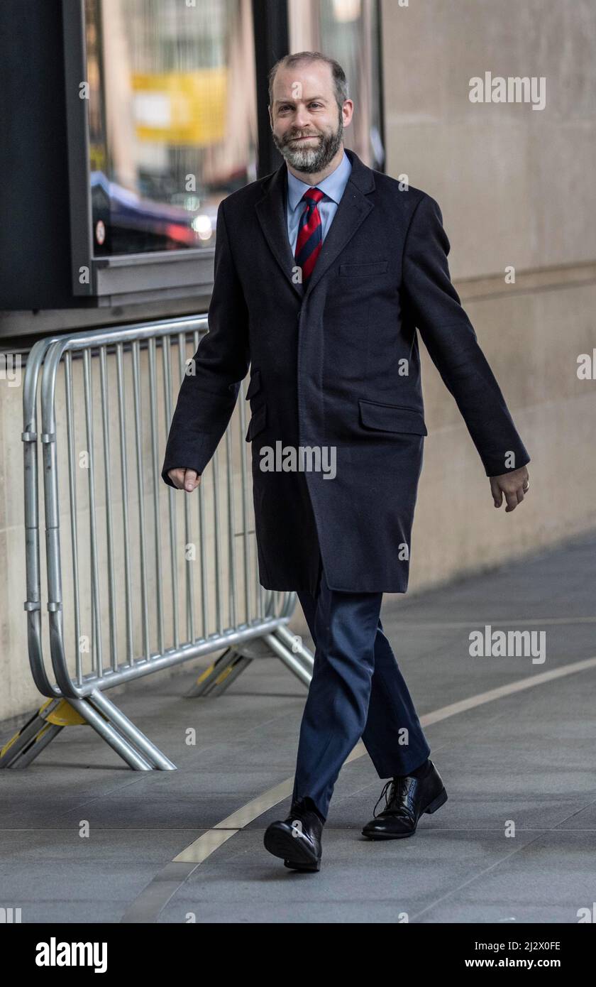 Jonathan Reynolds MP, Shadow Business secretary, arriving at the Sophie Raworth Sunday Show, BBC ...