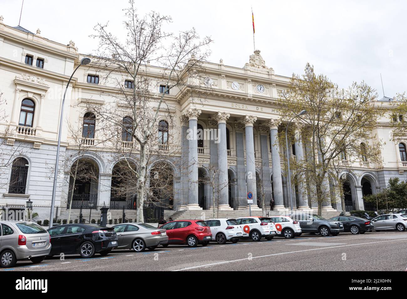 Facade of the Madrid Stock Exchange, Spain. Stock market, trade ...