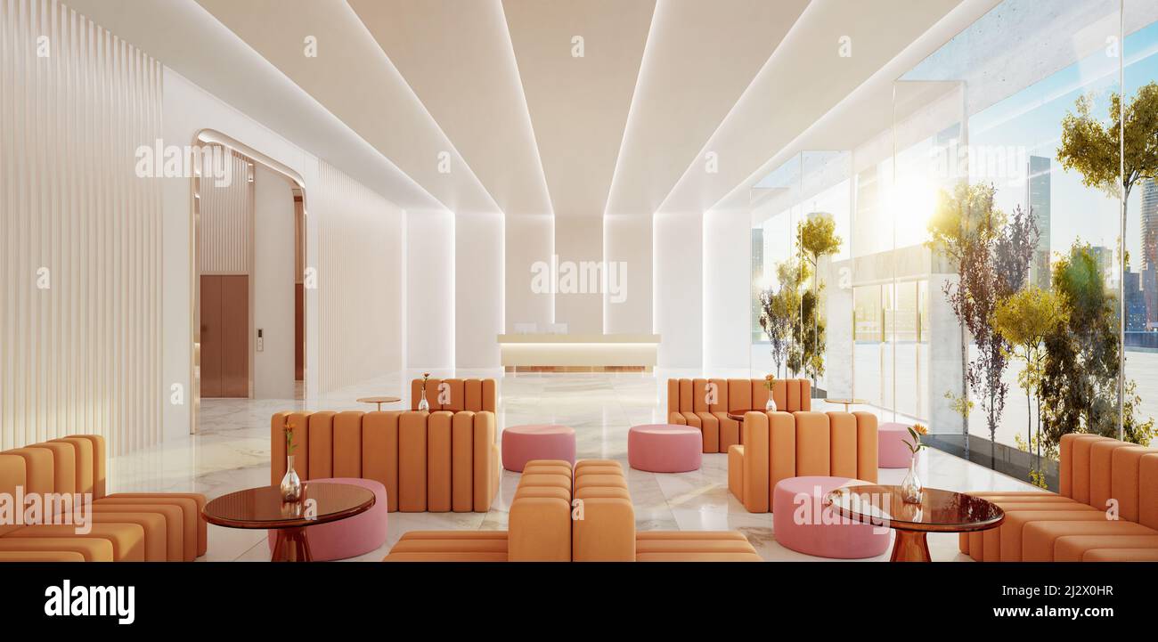 Interior of modern entrance hall in modern office building with ...