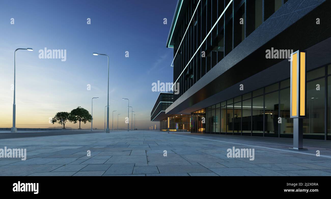 Exterior view of urban street and commercial office buildings exterior ...
