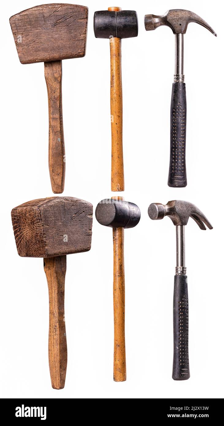 Three types of hammers used in mechanical workshops - rubber, wooden ...