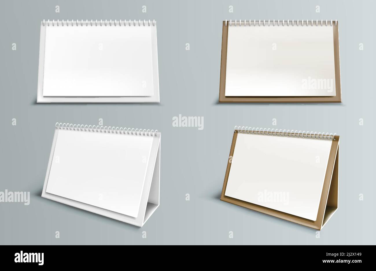 Calendar mockup with blank pages and spiral. Desktop horizontal paper ...