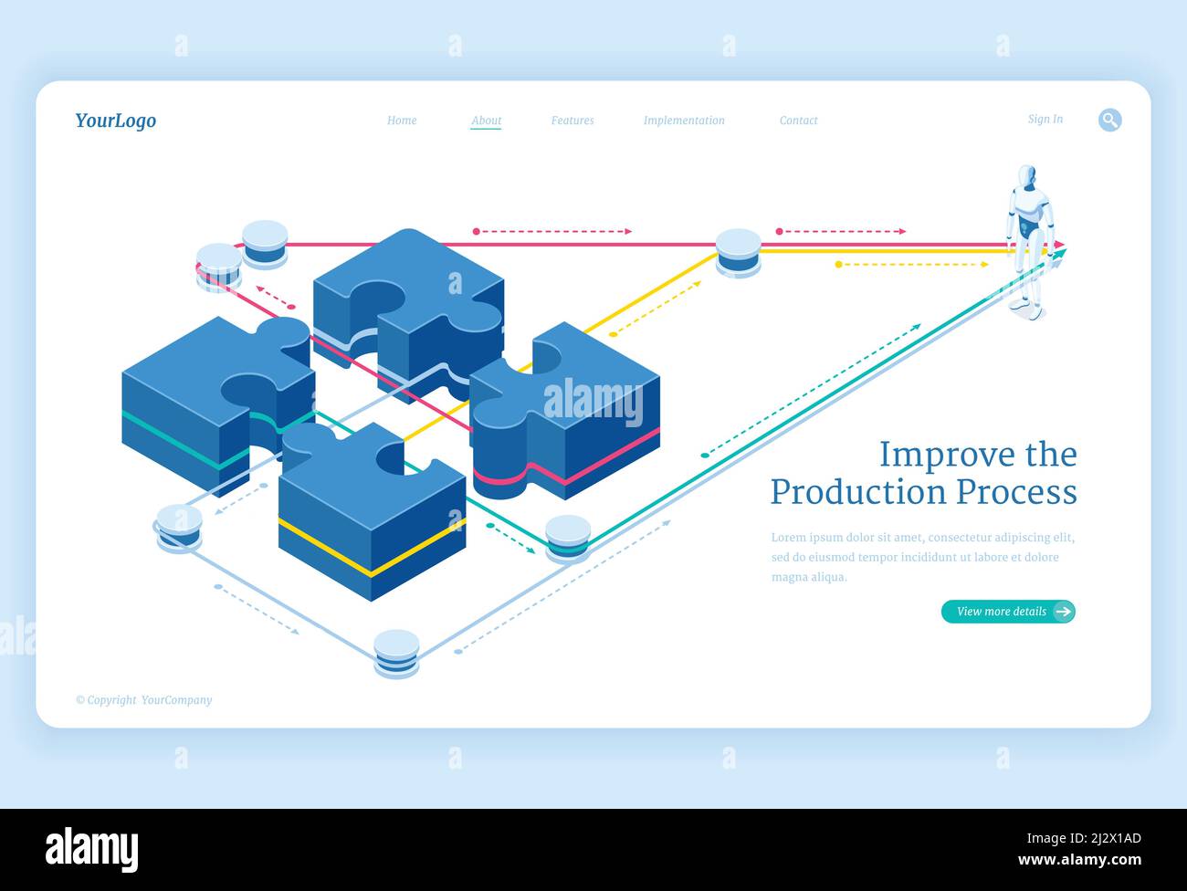 Production process improve isometric landing page, leverage connect ...