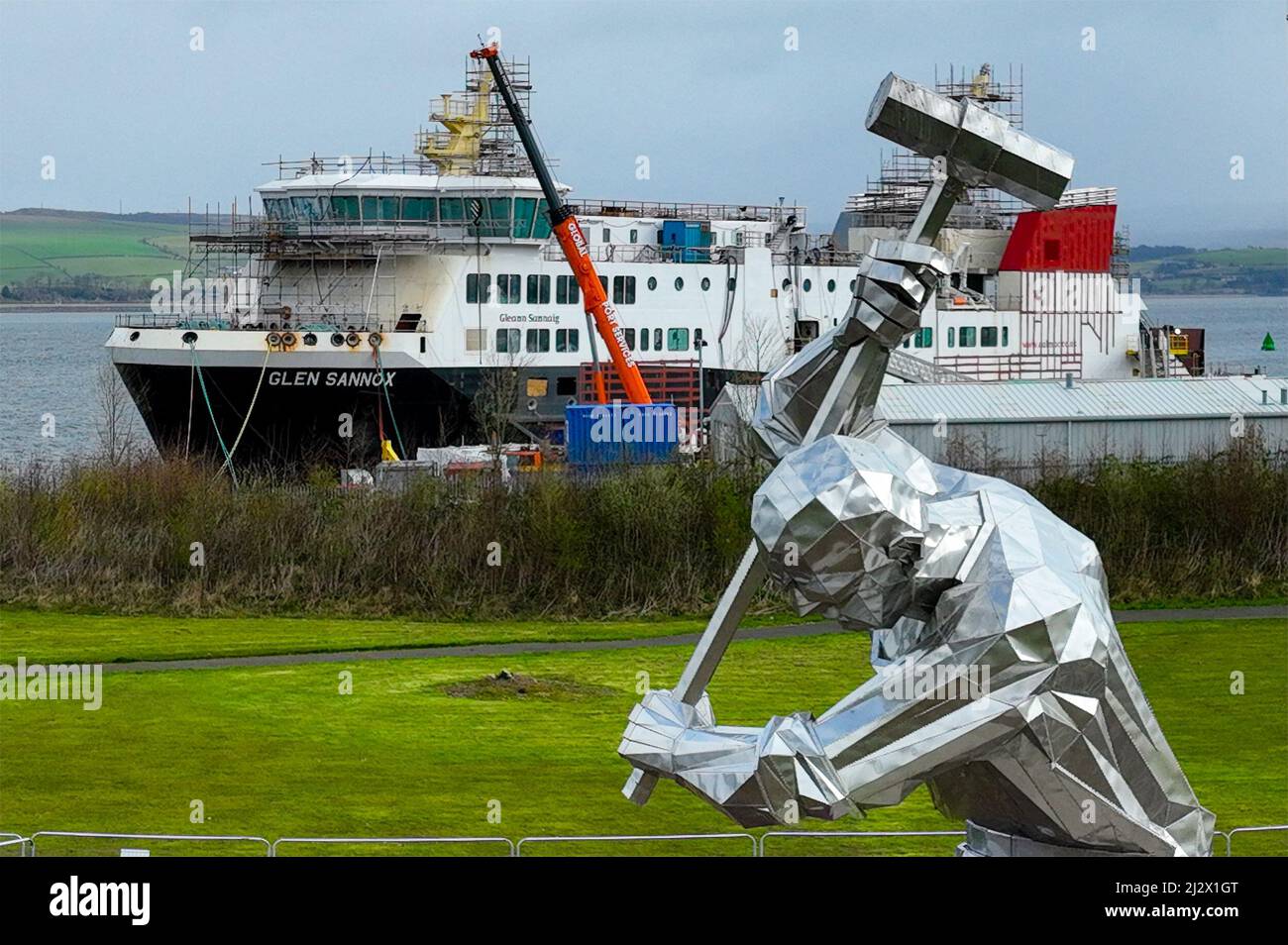 Port Glasgow , Scotland, UK. 4th April 2022. MV Glen Sannox ferry is ...