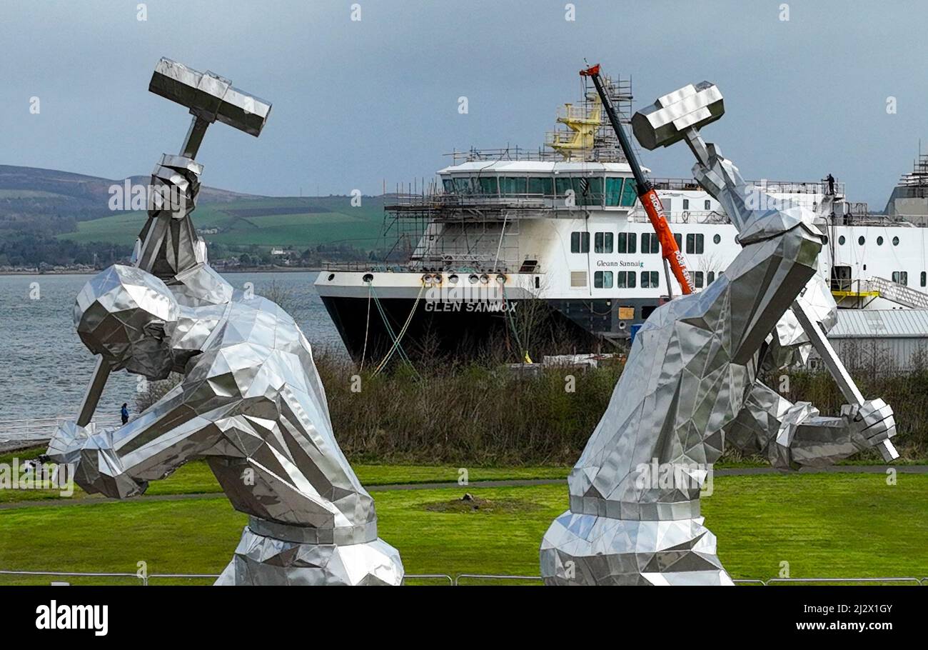 Port Glasgow , Scotland, UK. 4th April 2022. MV Glen Sannox ferry is ...