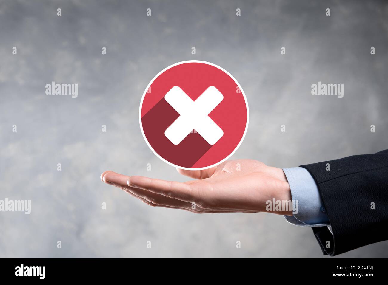 Hand holds icon,cancellation symbol,cancel icon.Cross mark flat red ...