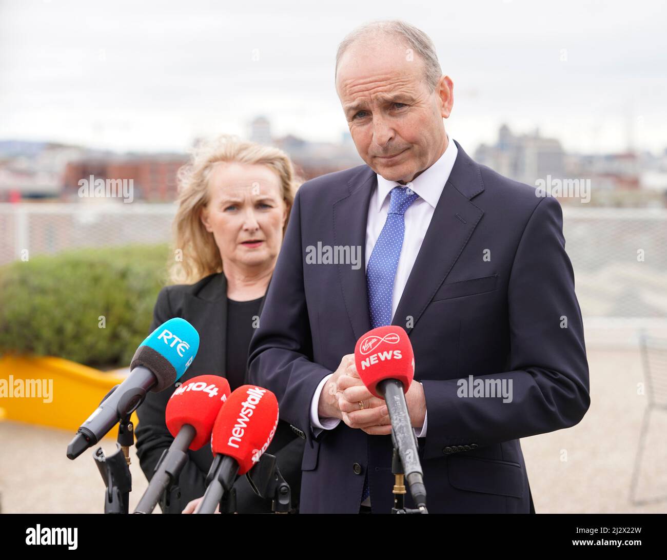 Taoiseach Micheal Martin and Senator Mary Fitzpatrick speaking to the ...