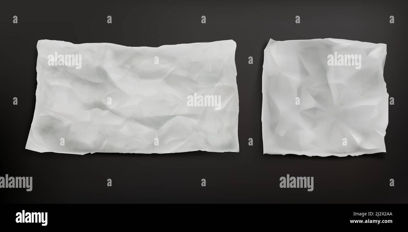 Crumpled baking paper sheets isolated on gray background. Vector ...