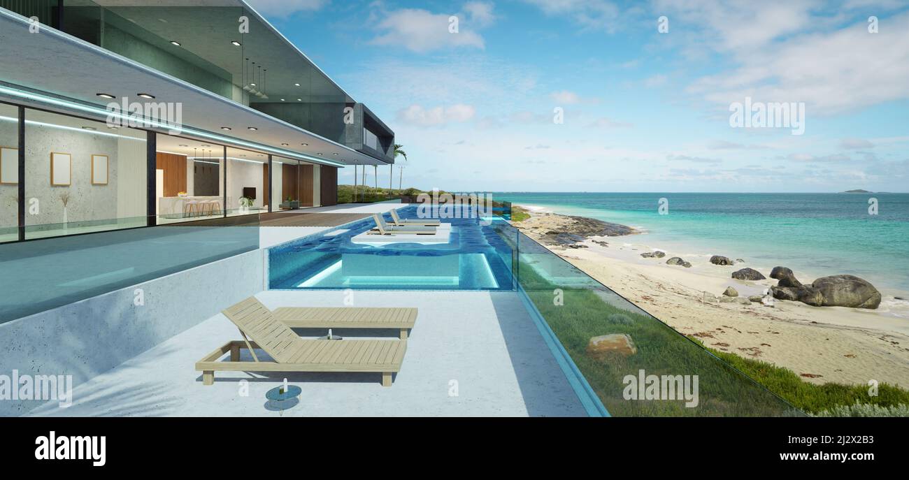 Luxury villa exterior design with beautiful seascape at the infinity ...