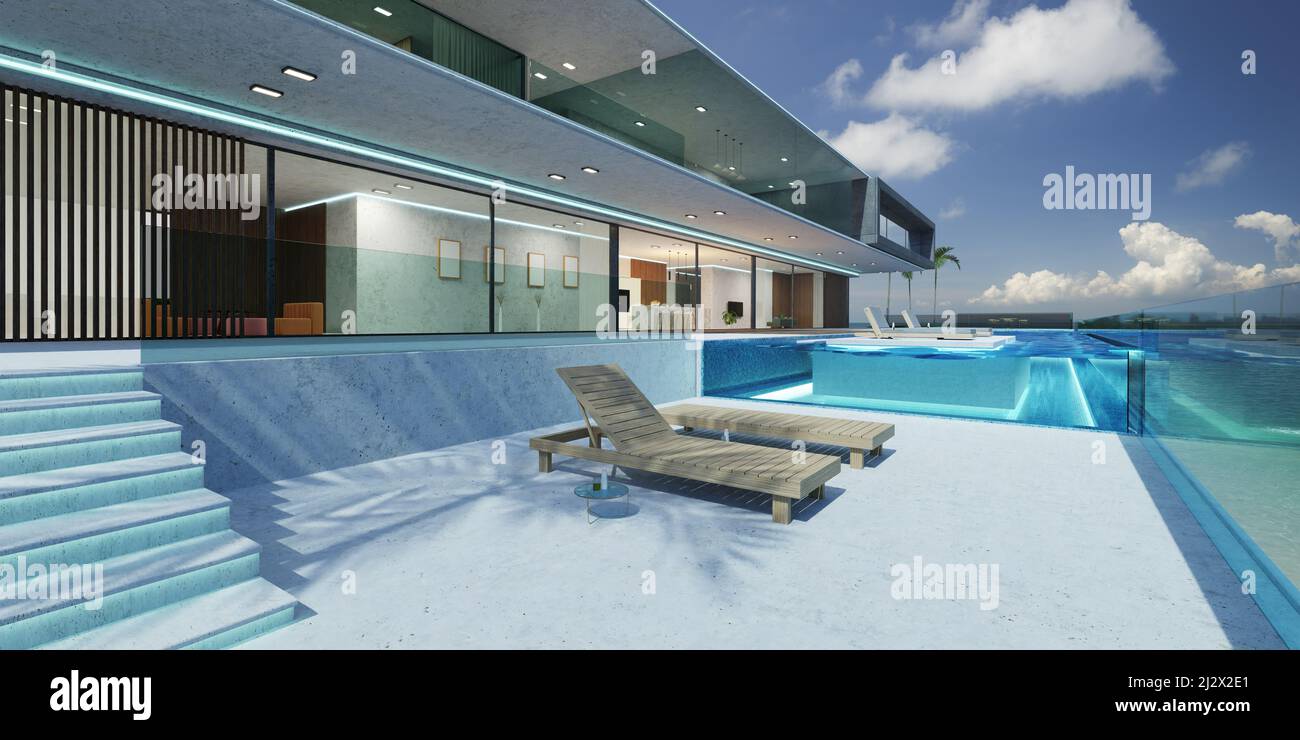 Luxury villa exterior design with beautiful seascape at the infinity ...