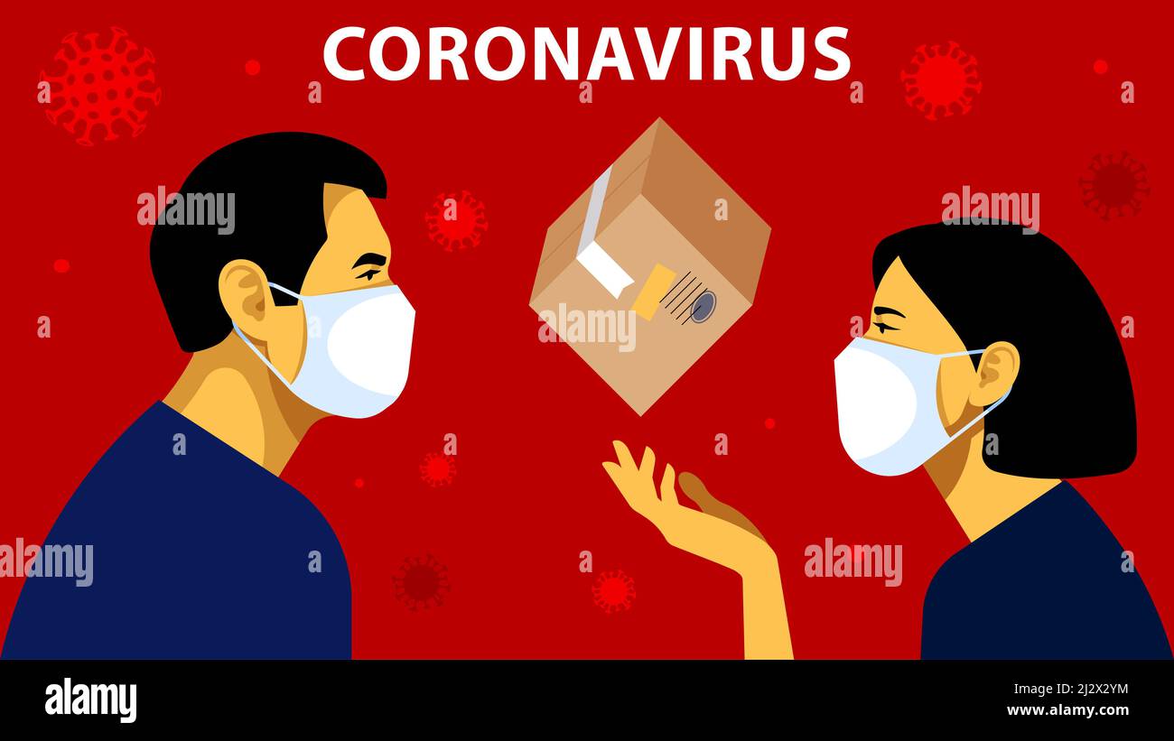 Worldwide Parcel Express in The World. People in white medical face ...