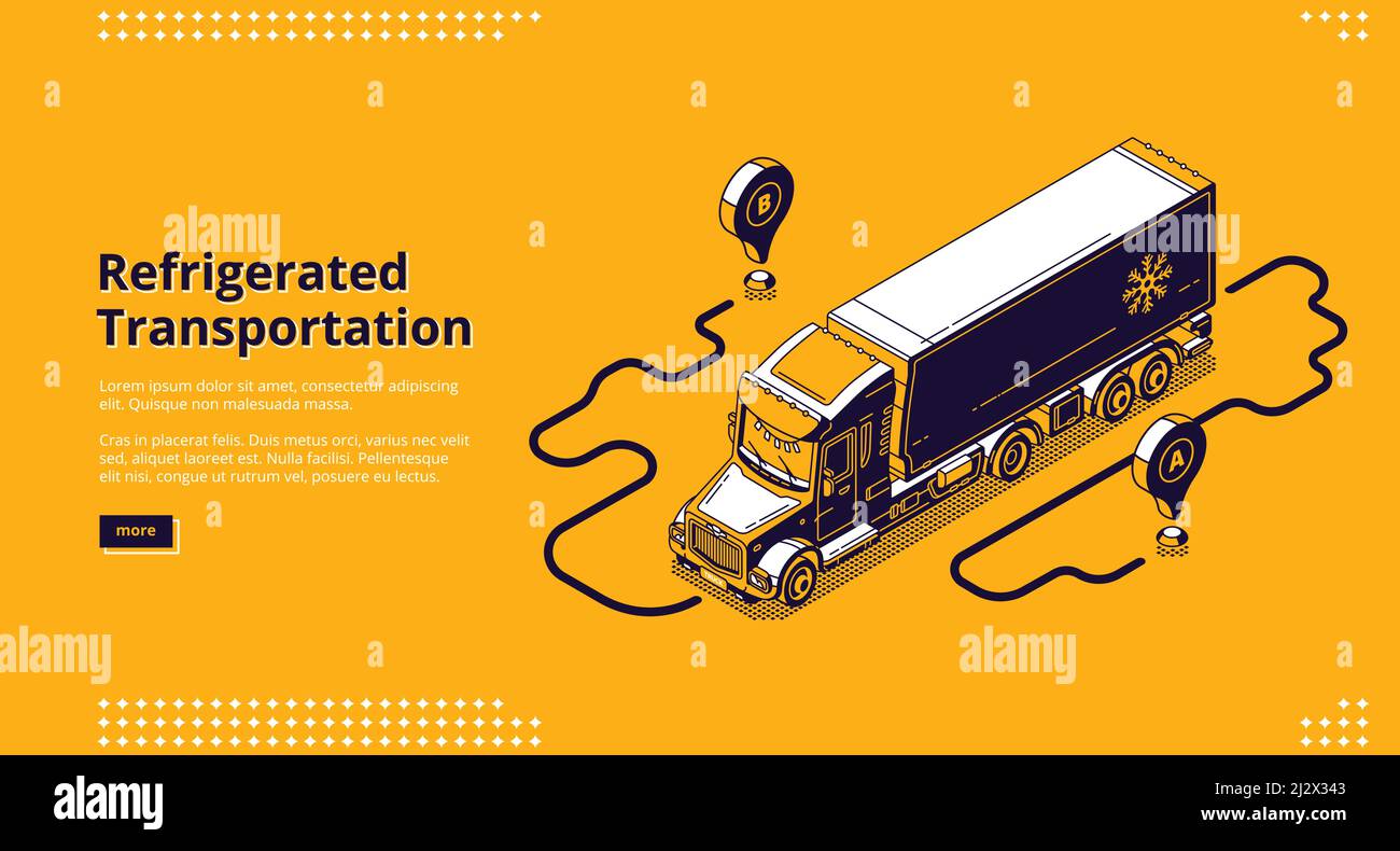 Refrigerated transportation banner. Lorry with refrigerator container ...