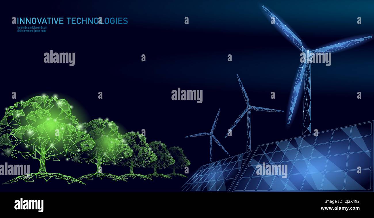 3D windmills ecology forest concept. Save environment wind green tree ...