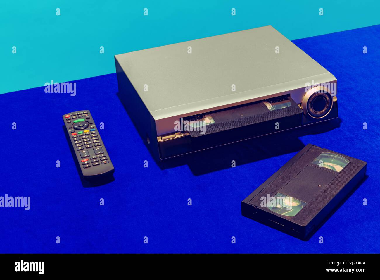 Pop art photography. Retro gadgets in modern life. Video recorder and ...