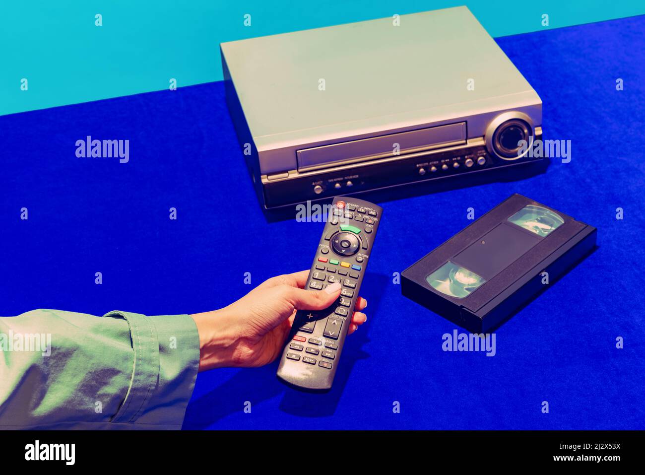 Pop art photography. Retro gadgets in modern life. Video recorder and ...