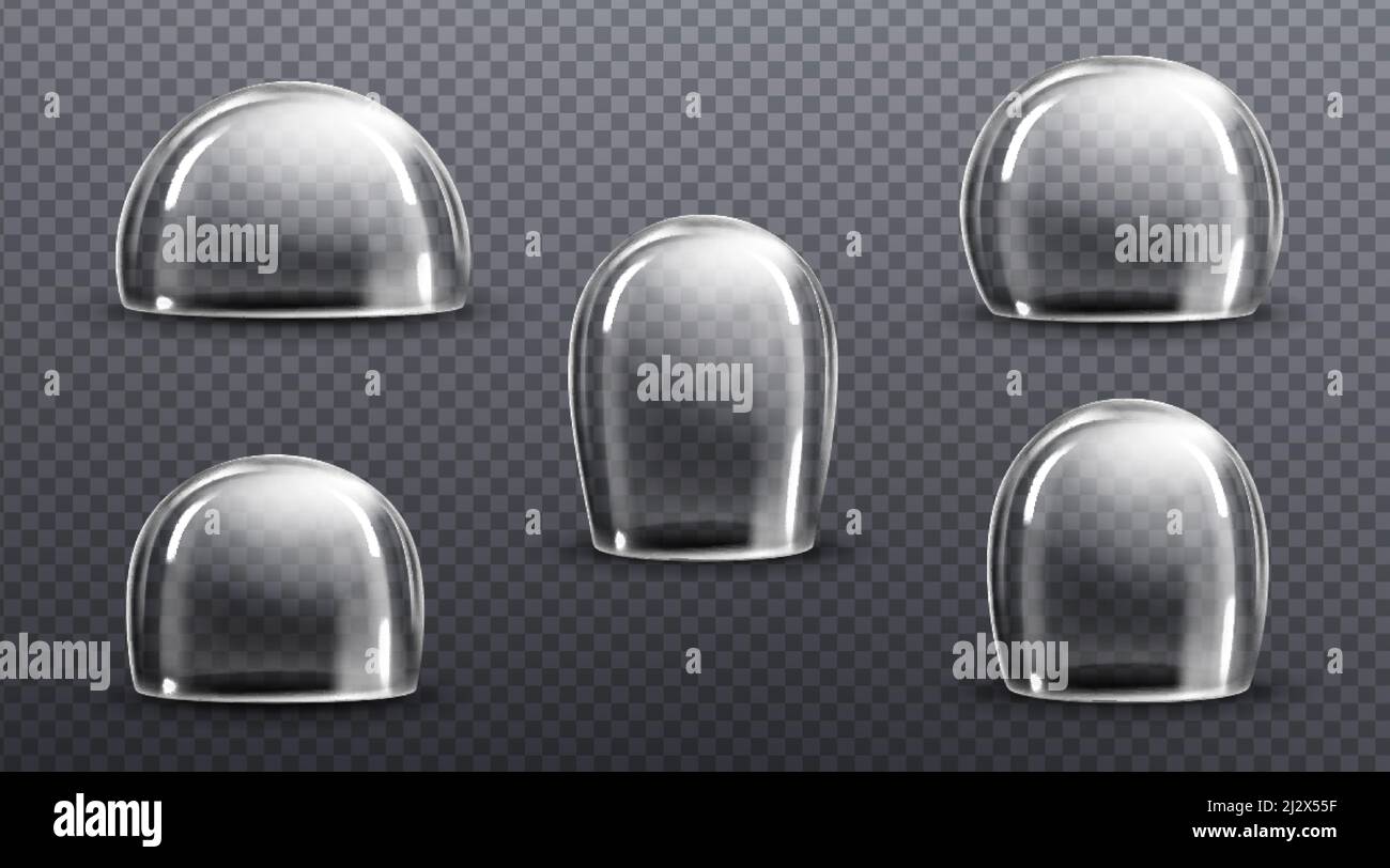 Glass or clear plastic domes. Vector realistic mockup of empty ...