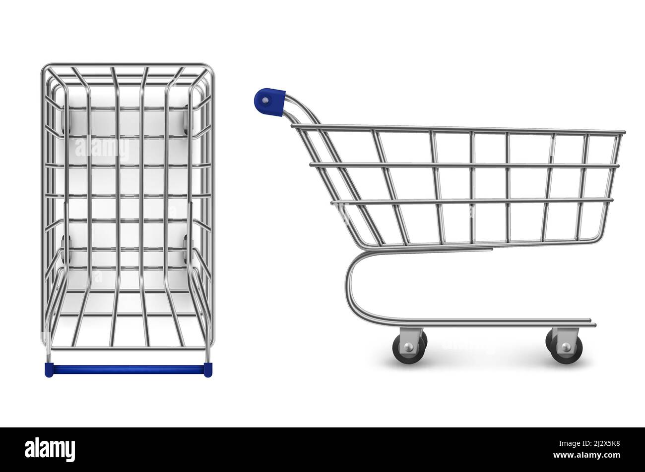 Shopping trolley top and side view, empty supermarket cart isolated on ...